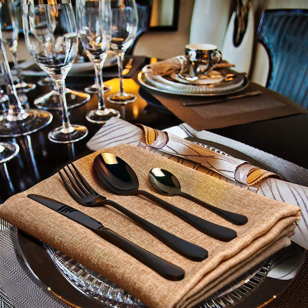 24 Piece Black Metallic Cutlery - The Decor House